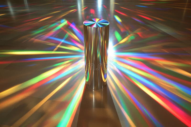 Shiny Cylinder, Bright Neon Lights, and a Colorful Floor Stock Photo ...