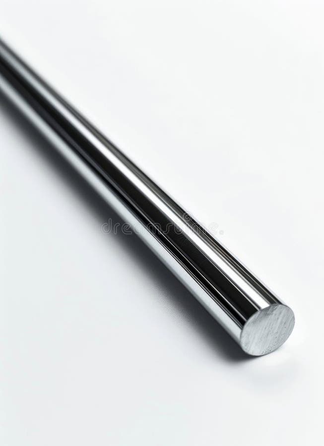 Shiny Cylindrical Metal Rod Isolated on a Minimalistic White Background ...