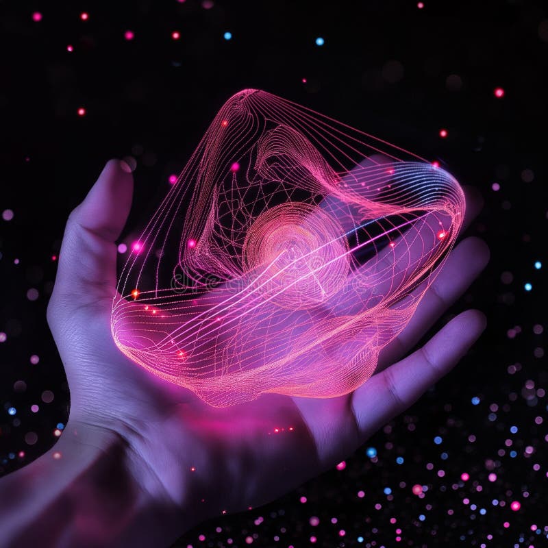 Shiny 3d Abstract Shape in Hand with Black Neon Colorful Background ...