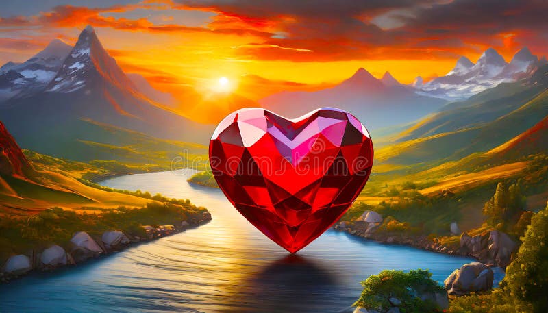 Shiny 3d Red Heart Gem Symbol for Valentines Day Stock Illustration ...