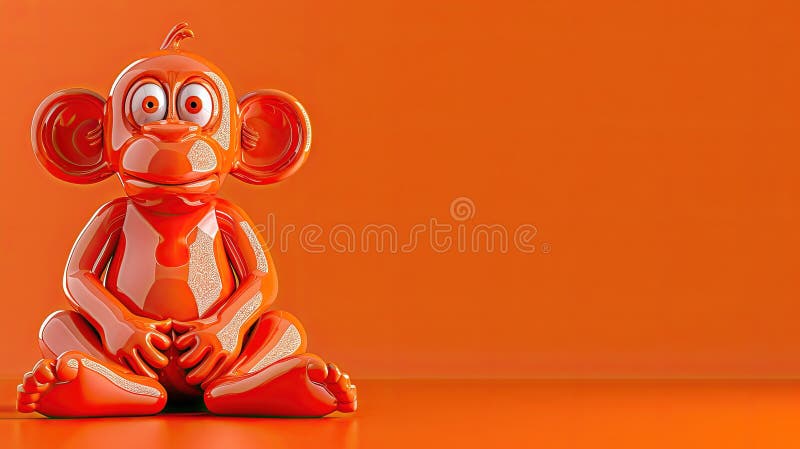 Shiny 3D-rendered Monkey in a Meditative Pose on an Orange Background ...