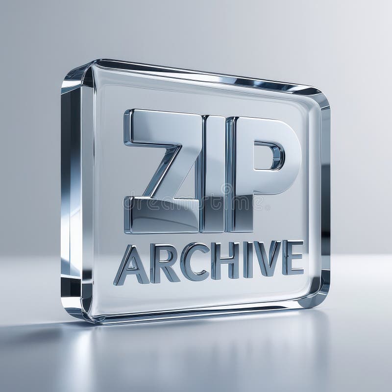 Shiny Glassy Zip Archive Icon Represents Compressed Data Storage and Digital File Organization ...