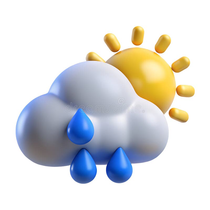 Shiny 3D Weather Icon with a Rain Cloud and Sun on an Isolated White ...