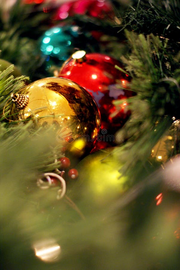 Shiny Dangling Christmas Tree Ornaments Stock Photo - Image of design ...