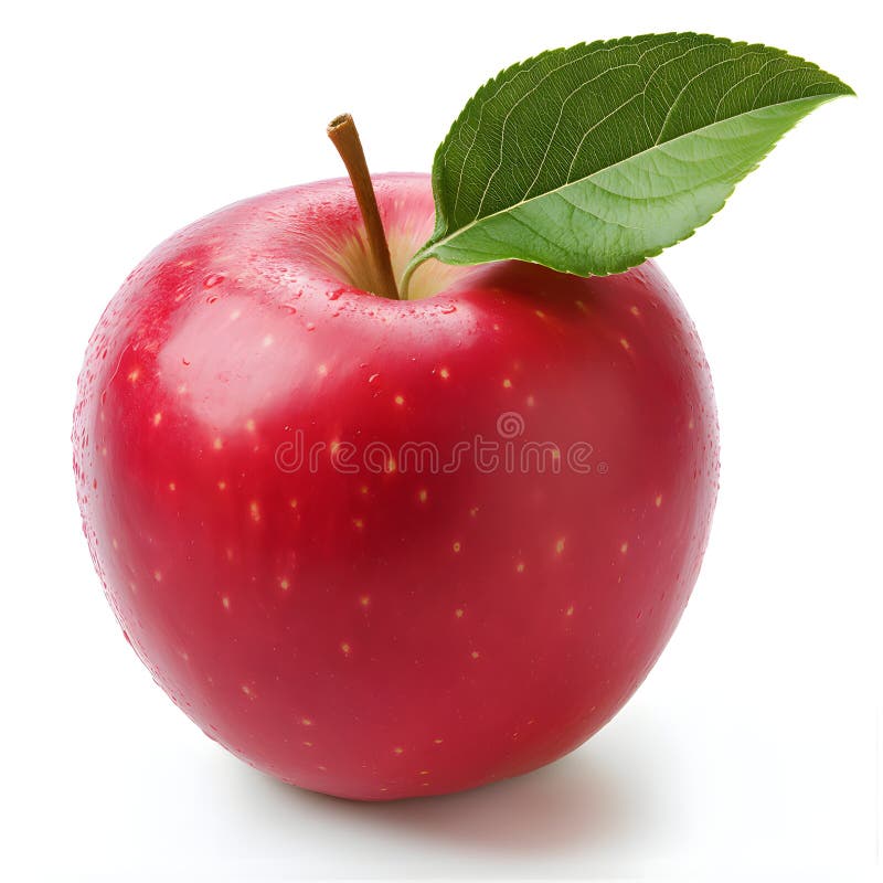 Single Shiny Red Apple Stem Plain White Background Shot Stock Photos ...
