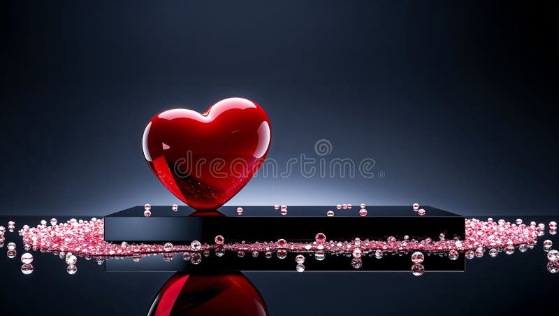 Reflective Red Heart on a Black Platform with a Minimalist Aesthetic ...