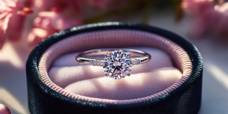 Shiny Diamond Ring Resting in a Ring Box for a Proposal with Pink ...