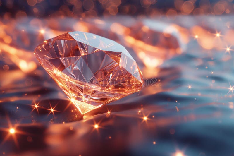 Shiny Diamond with Sparkling Light Reflections, Gemstone on Reflective ...