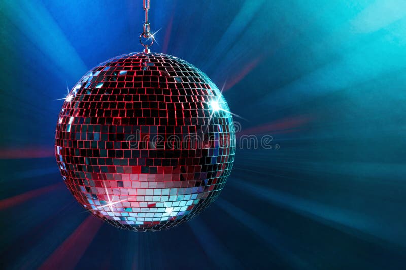 Shiny Disco Ball Under Blue Lights, Space for Text Stock Photo - Image ...
