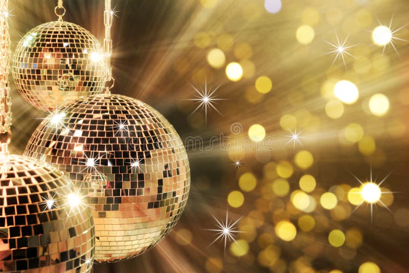 Shiny Disco Balls Under Yellow Light, Space for Text Stock Image ...
