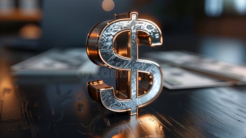 A Shiny Dollar Sign on a Dark Surface with Blurred Background Stock ...
