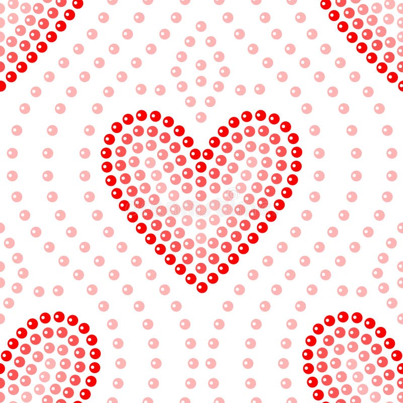 Shiny Dot Art Red Heart on White Seamless Pattern, Vector Stock Vector ...