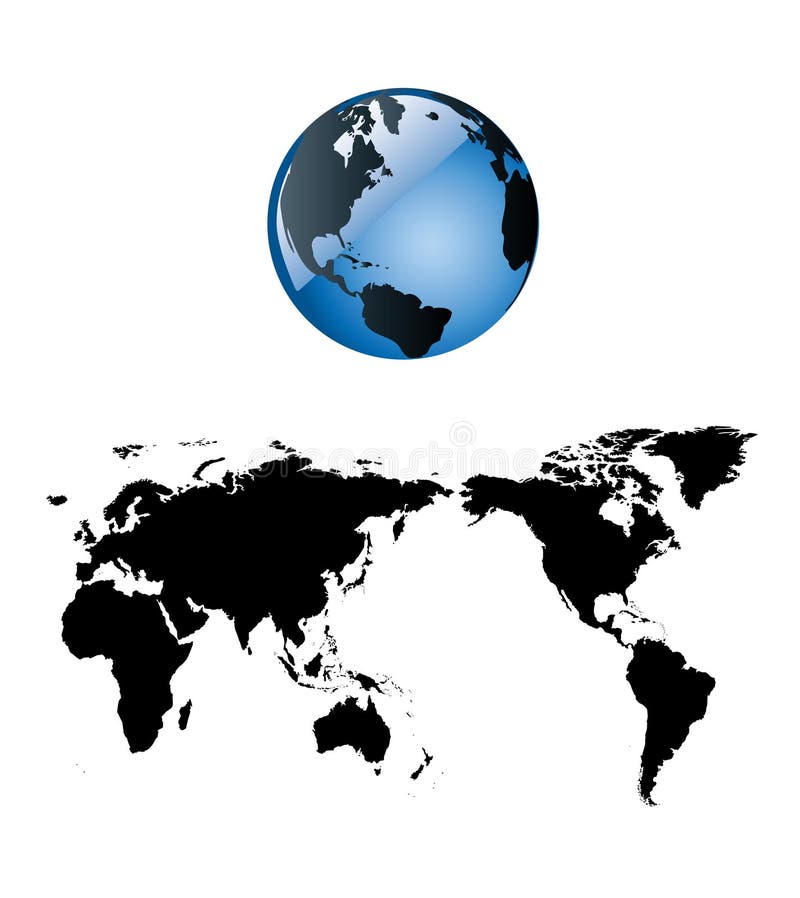 Shiny Earth and a Flat World Map Stock Illustration - Illustration of ...