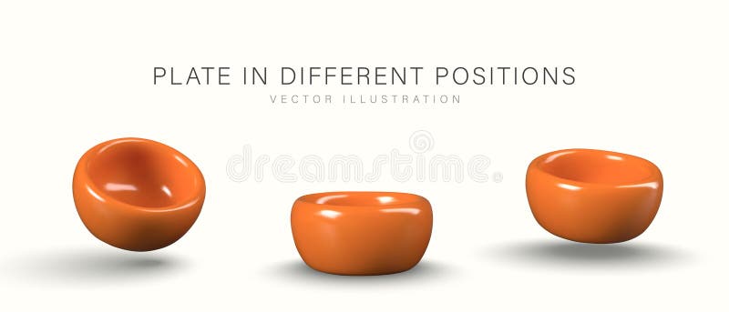 Shiny Empty Bowl in Different Positions. Set of Vector Models of Tableware in Realistic Style ...