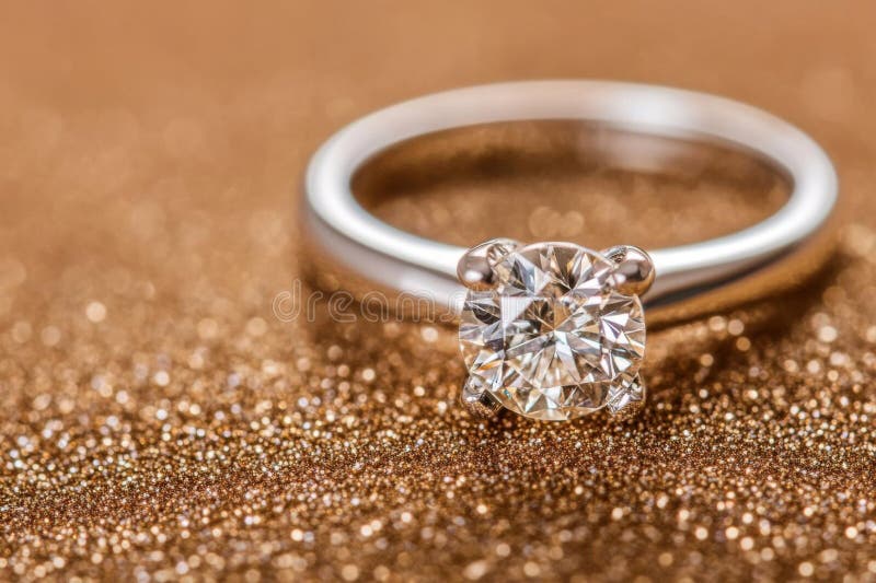 Shiny Engagement Ring on Golden Glitter, a Symbol of Commitment and ...