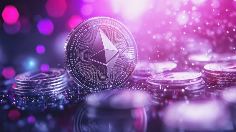 Ethereum Coins Shining in Vivid Colors Against a Blurred Background ...