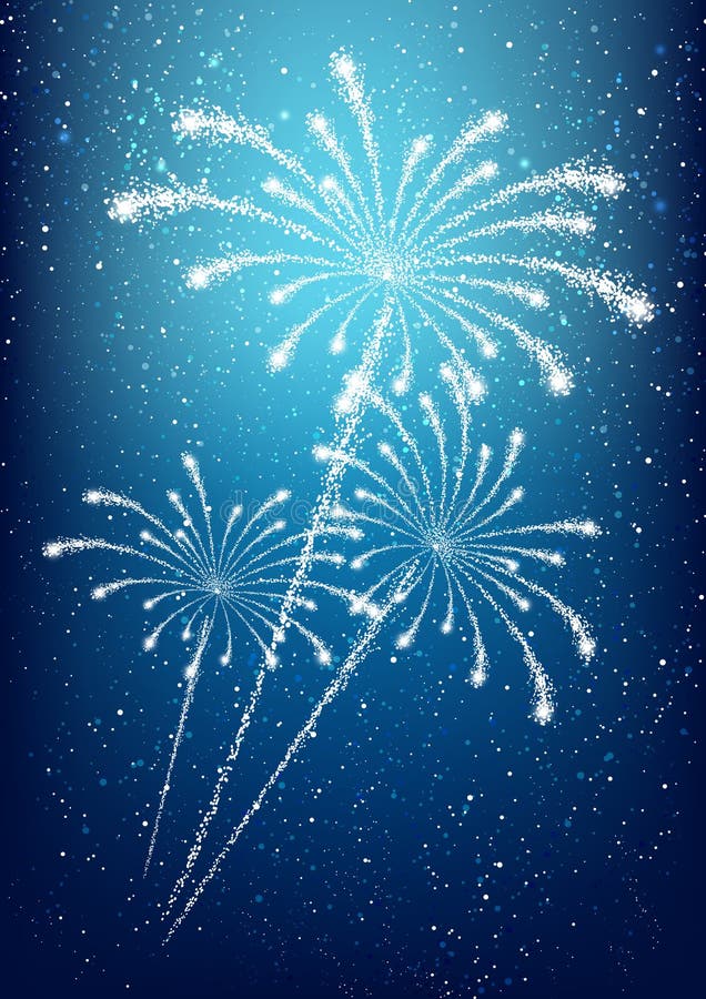 Shiny Fireworks on Blue Background - Horizontal Panoramic Banner for ...