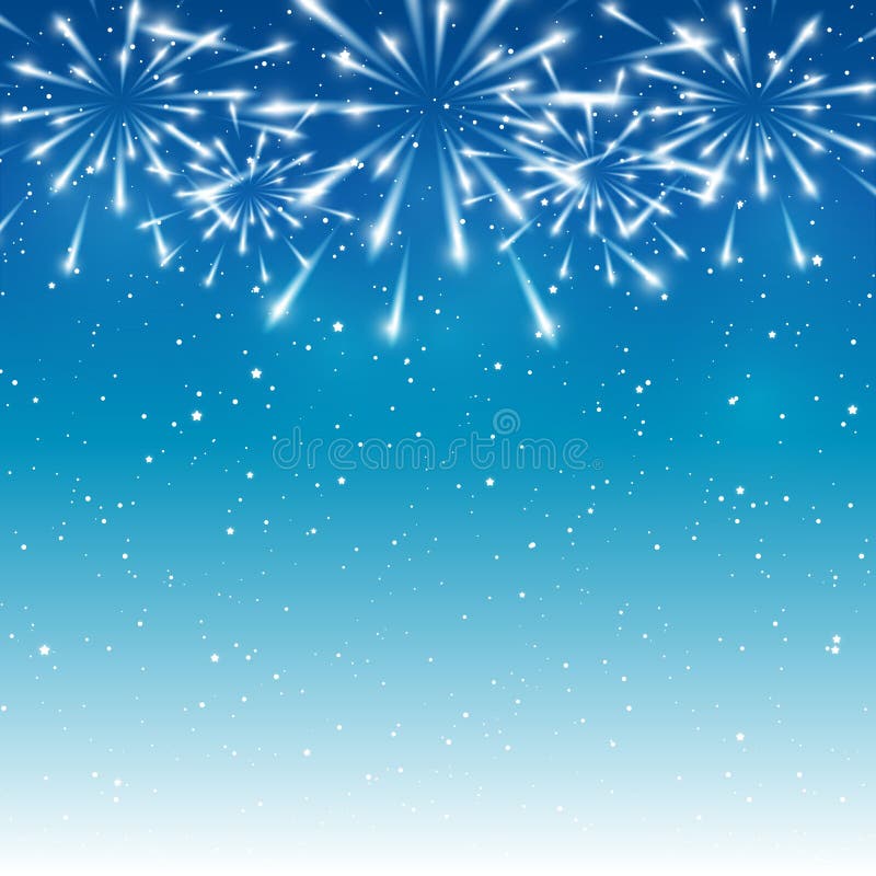 Shiny fireworks on blue stock vector. Illustration of merry - 92593561