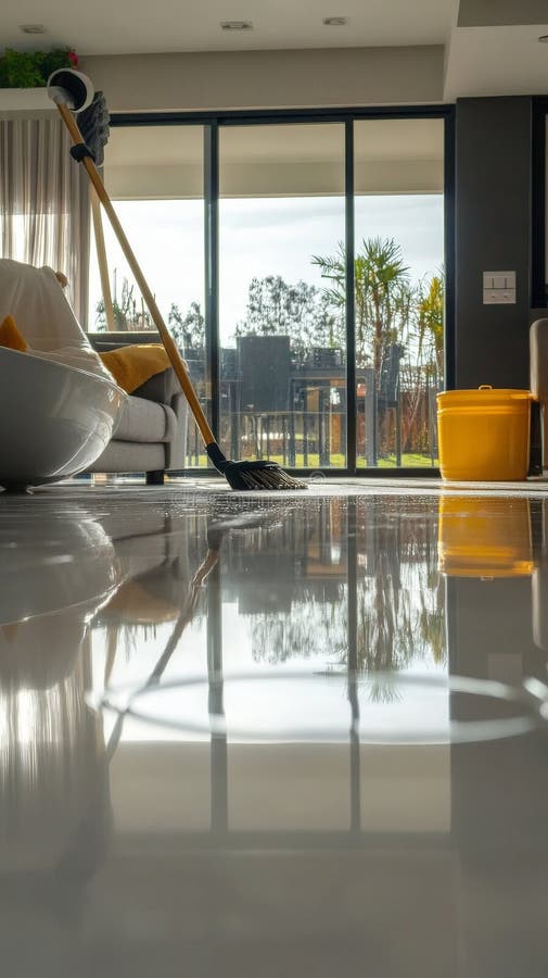 Shiny Floor Cleaning, a Wet Floor Stock Illustration - Illustration of ...