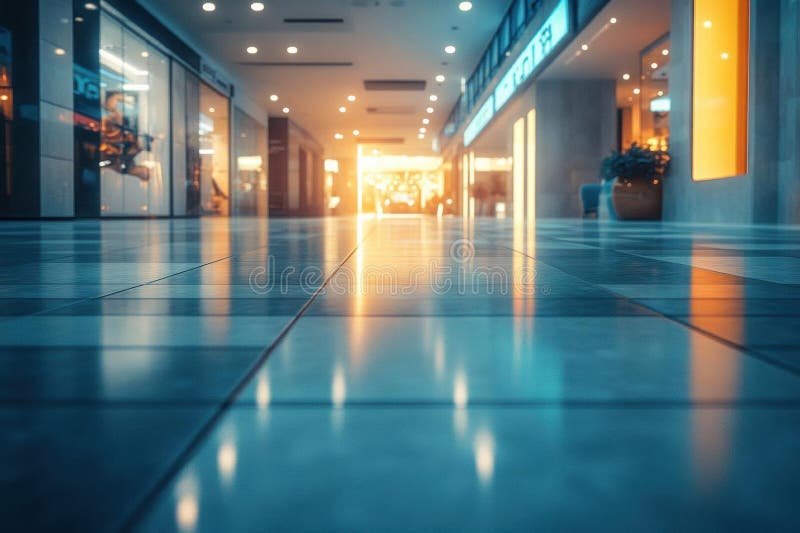 Shiny Floor Reflects Light in Empty Hallway with Modern Architecture ...