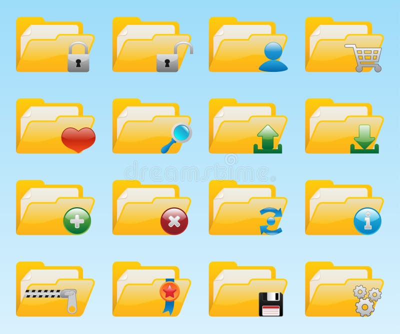 Shiny folder icons set stock vector. Illustration of computer - 19022734