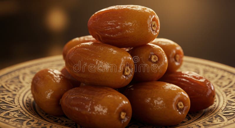 Shiny Fresh Dates Stacked on Decorative Plate - Generative AI Stock ...