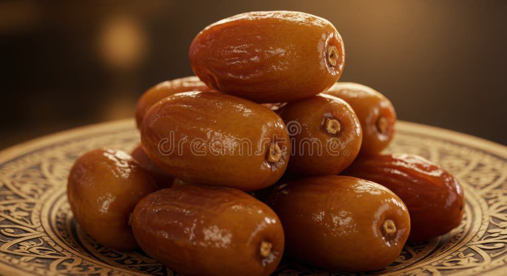 Shiny Fresh Dates Stacked on Decorative Plate - Generative AI Stock ...