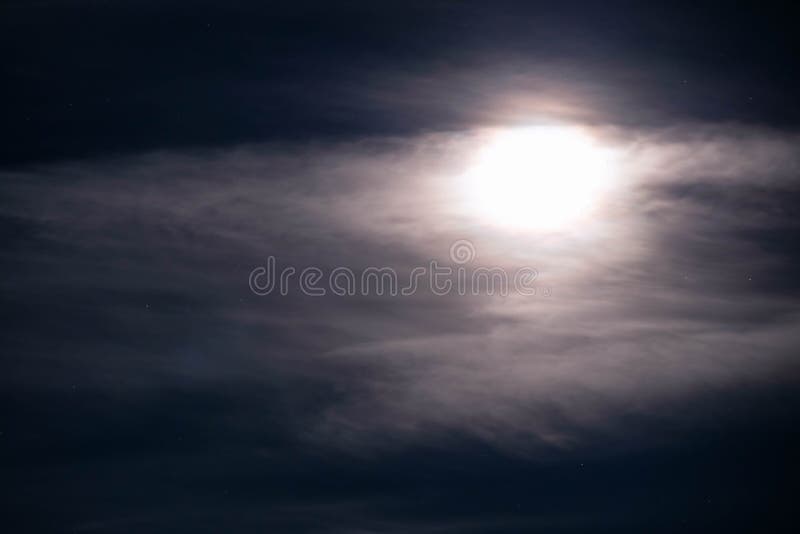 Shiny Full Moon Behind Cloud on Night Starry Sky Stock Photo - Image of ...
