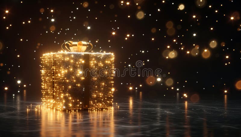 Shiny Gift Box Illuminated with Lights, Wrapped with Love Stock ...
