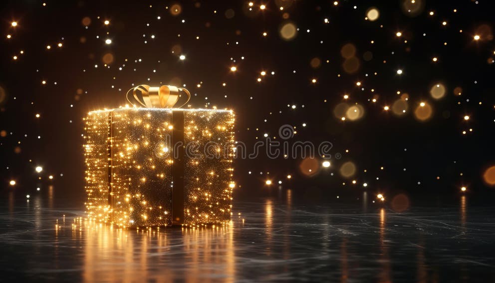 Shiny Gift Box Illuminated with Lights, Wrapped with Love Stock ...