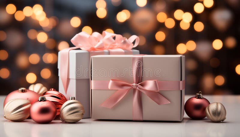 A Shiny Gift Box Wrapped in Glittery Christmas Decoration Generated by ...
