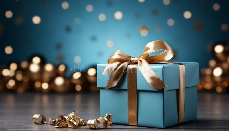 Shiny Gift Box Wrapped in Gold, Celebrating Winter Season Generated by ...