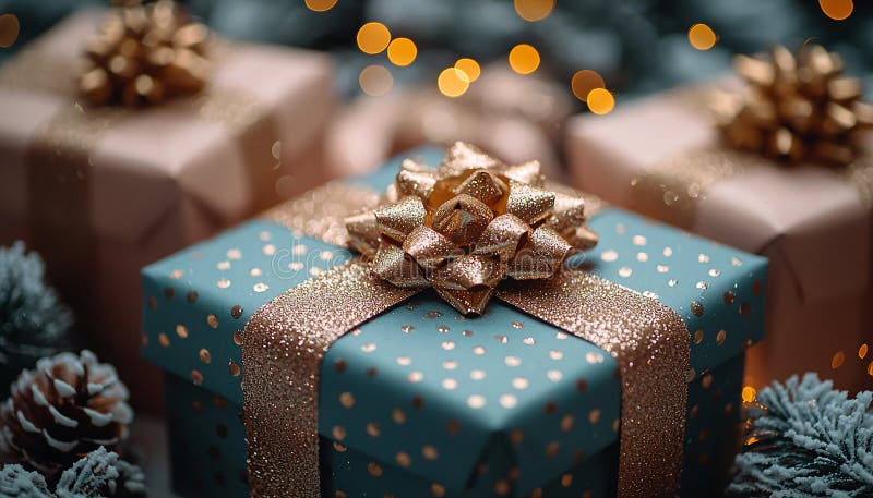 Shiny Gift Box Wrapped in Gold Paper Decoration Generated by AI Stock ...