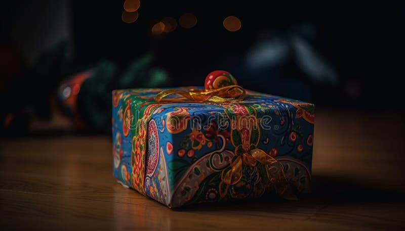 Shiny Gift Box Wrapped in Ornate Gold for Christmas Celebration ...