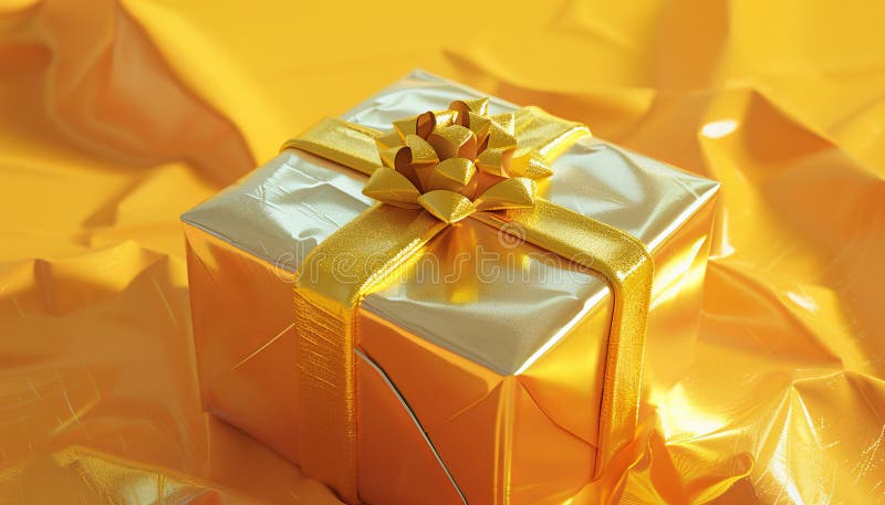 A Shiny Gift Box Wrapped in Yellow Wrapping Paper Stock Illustration ...