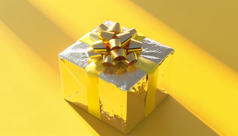 A Shiny Gift Box Wrapped in Yellow Wrapping Paper Stock Illustration ...