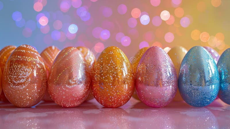 Shiny Glitter Easter Eggs Displayed Against a Colorful Background in ...