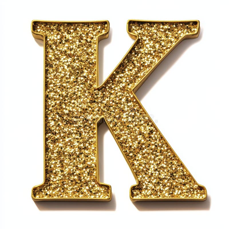 A Shiny, Glittery Golden Letter "K" with a Three-dimensional Appearance ...