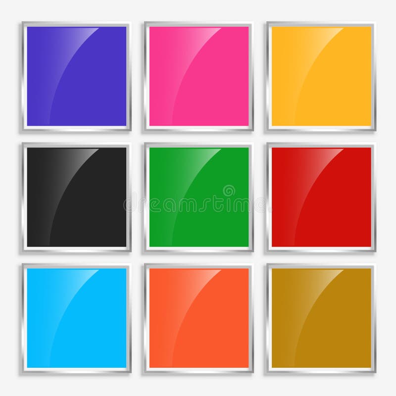 Shiny Glossy Square Buttons with Metal Frame Stock Vector ...