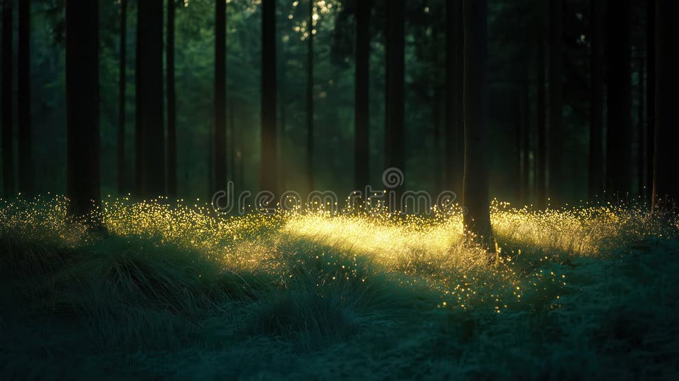 Shiny Glowing Magical Grass in the Forest Stock Image - Image of ...