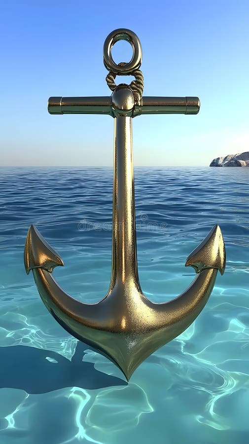 Shiny Gold Anchor in Serene Blue Waters Stock Illustration ...