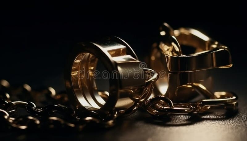 Shiny Gold Ball and Chain Attached To Steel Handcuffs Generated by AI ...