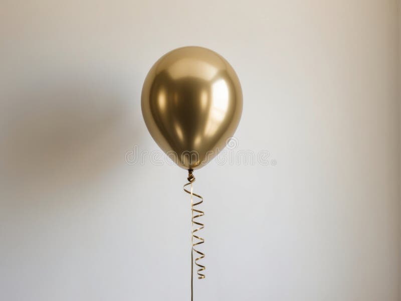 Shiny Gold Balloon with Curly Ribbon on a Light Background. Stock Image ...