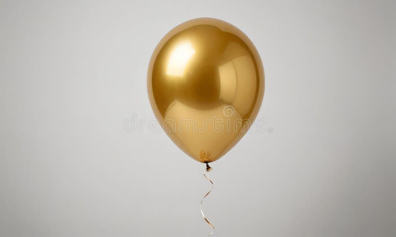 Shiny Gold Balloon Floats Against Plain White Background, with Small ...