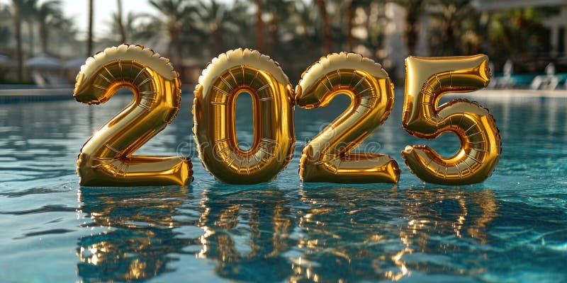 A Shiny Gold Balloon in the Shape of the Number 2055 Floating on the ...