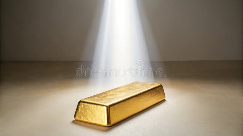 A Shiny Gold Bar Resting on a Smooth Surface with a Bright Spotlight ...