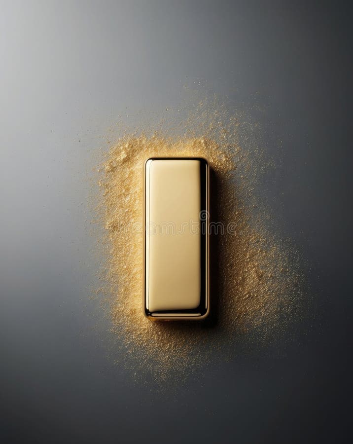 A Shiny Gold Bar with Scattered Gold Dust on a Dark Background. Stock ...
