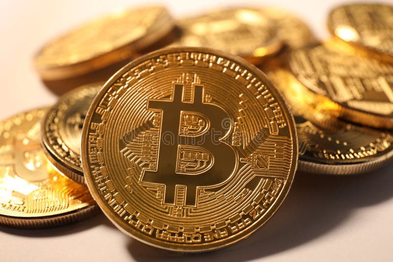 Gold Bitcoins on White. Digital Currency Stock Photo - Image of digital ...