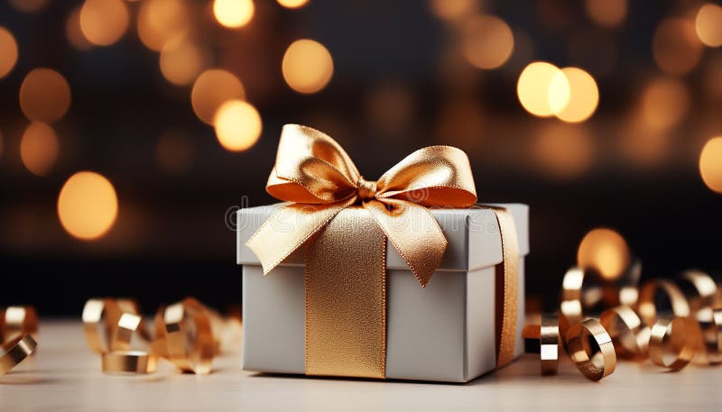 Shiny Gold Box Wrapped in Elegant Christmas Decoration Generated by AI ...