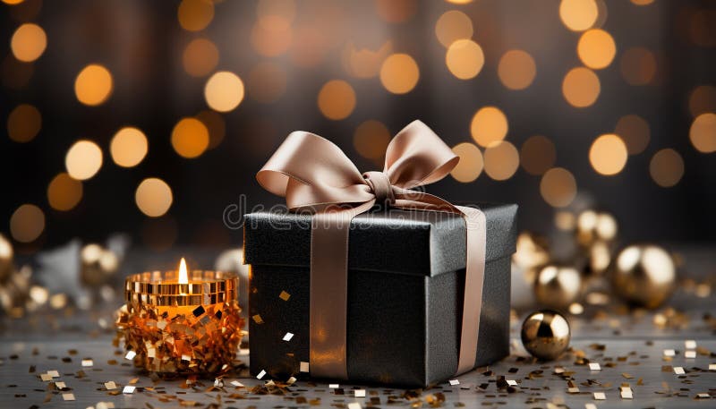 Shiny Gold Box Wrapped in Glitter, a Festive Celebration Generated by ...